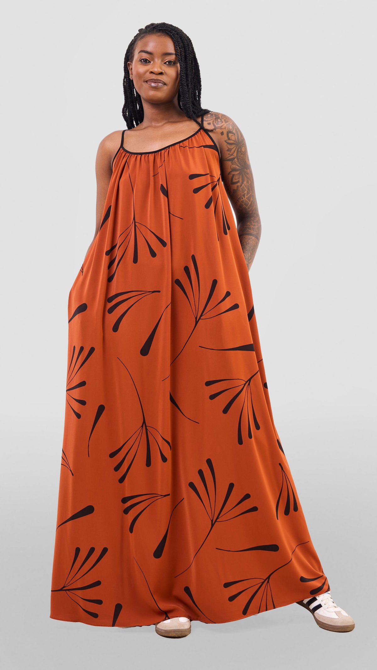Vivo Nuru Strappy Maxi Dress - Rust / Black Uru Print | Vivo Fashion Group Kenya