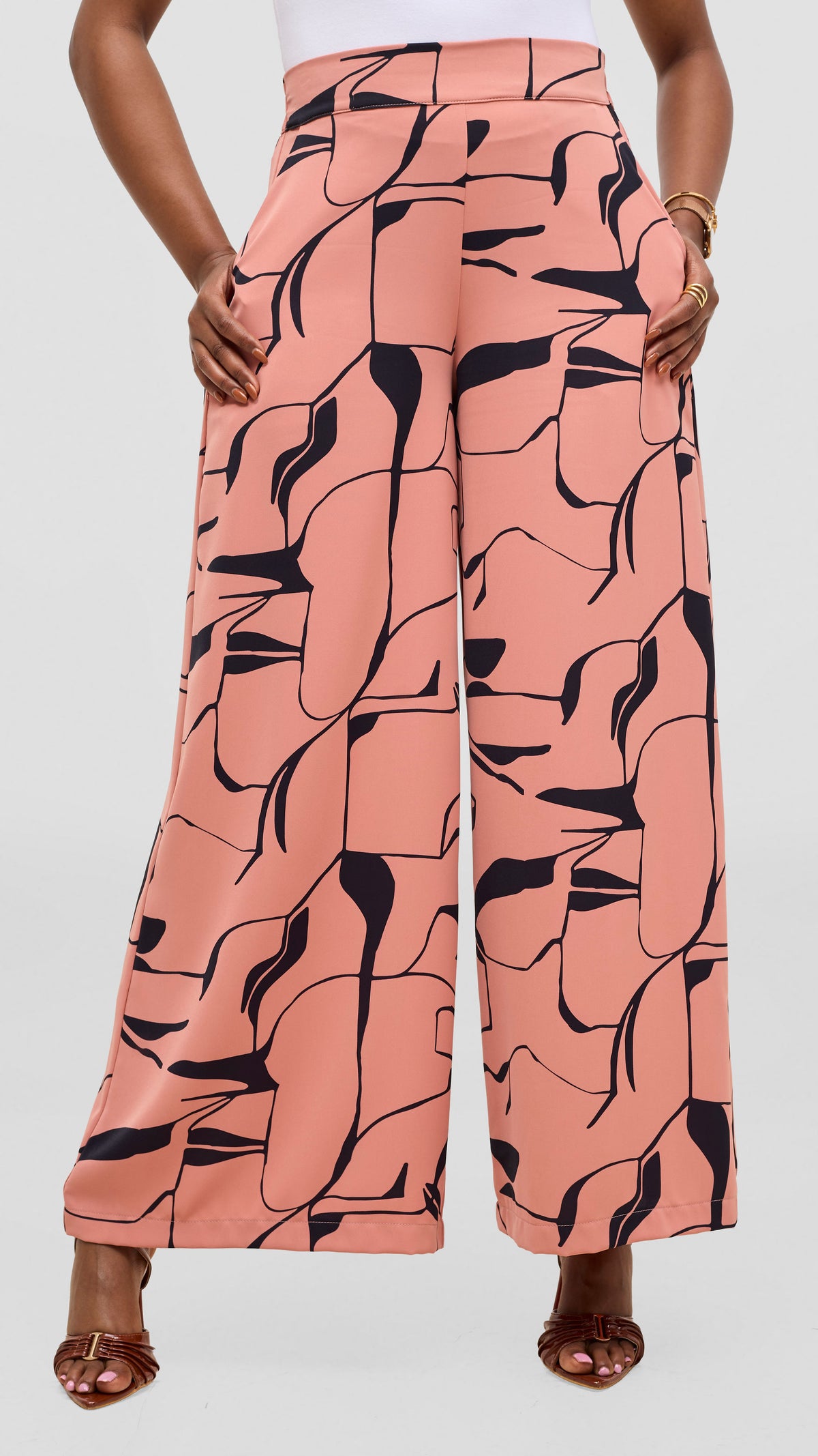 Vivo Liora Wide Leg Pants - Coral / Navy Ziza Print | Vivo Fashion Group Kenya