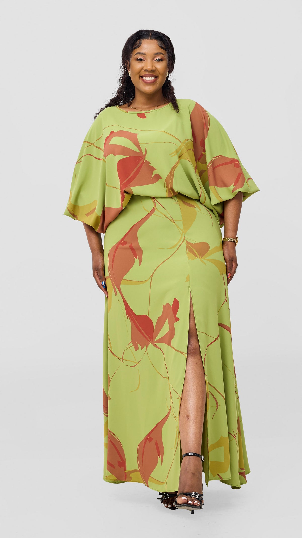 Vivo Kemi Dolman Top - Lime Green / Maroon Emi Print | Vivo Fashion ...
