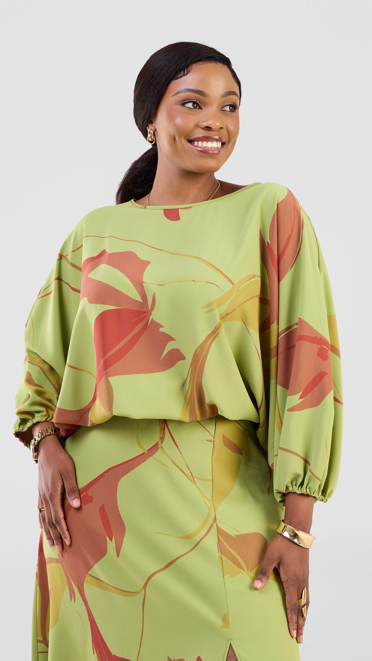 Vivo Kemi Dolman Top - Lime Green / Maroon Emi Print | Vivo Fashion ...
