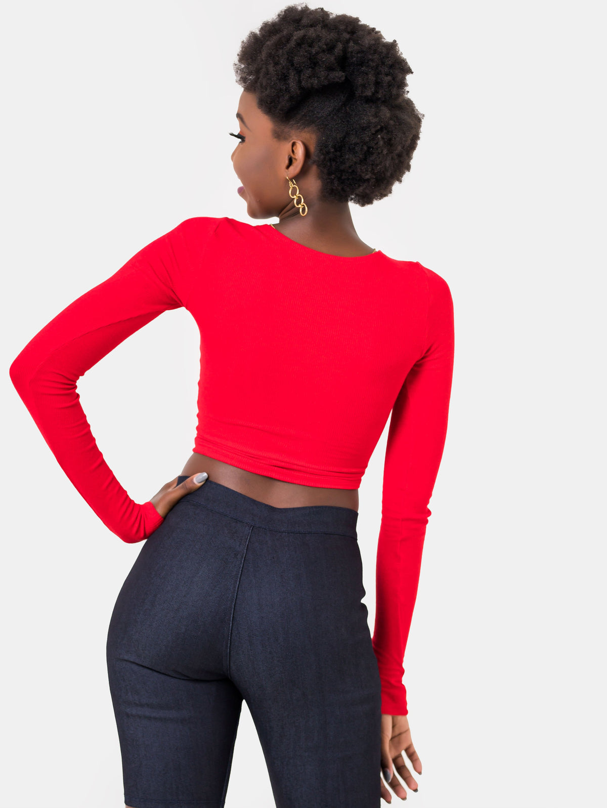 Zoya Basic Ribbed Ruched Crop Top - Red | Vivo Fashion Group Kenya