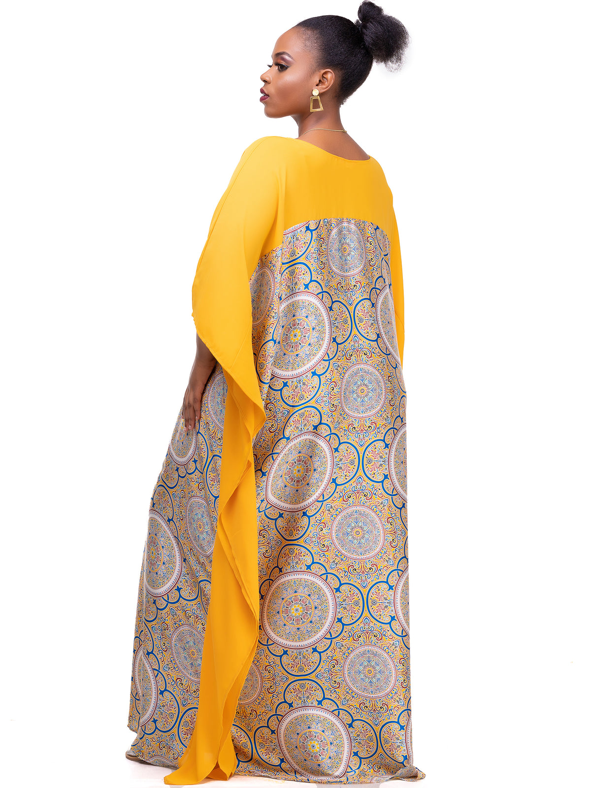 Vivo Watamu Border Maxi Kaftan - Mustard Print | Vivo Fashion Group Kenya