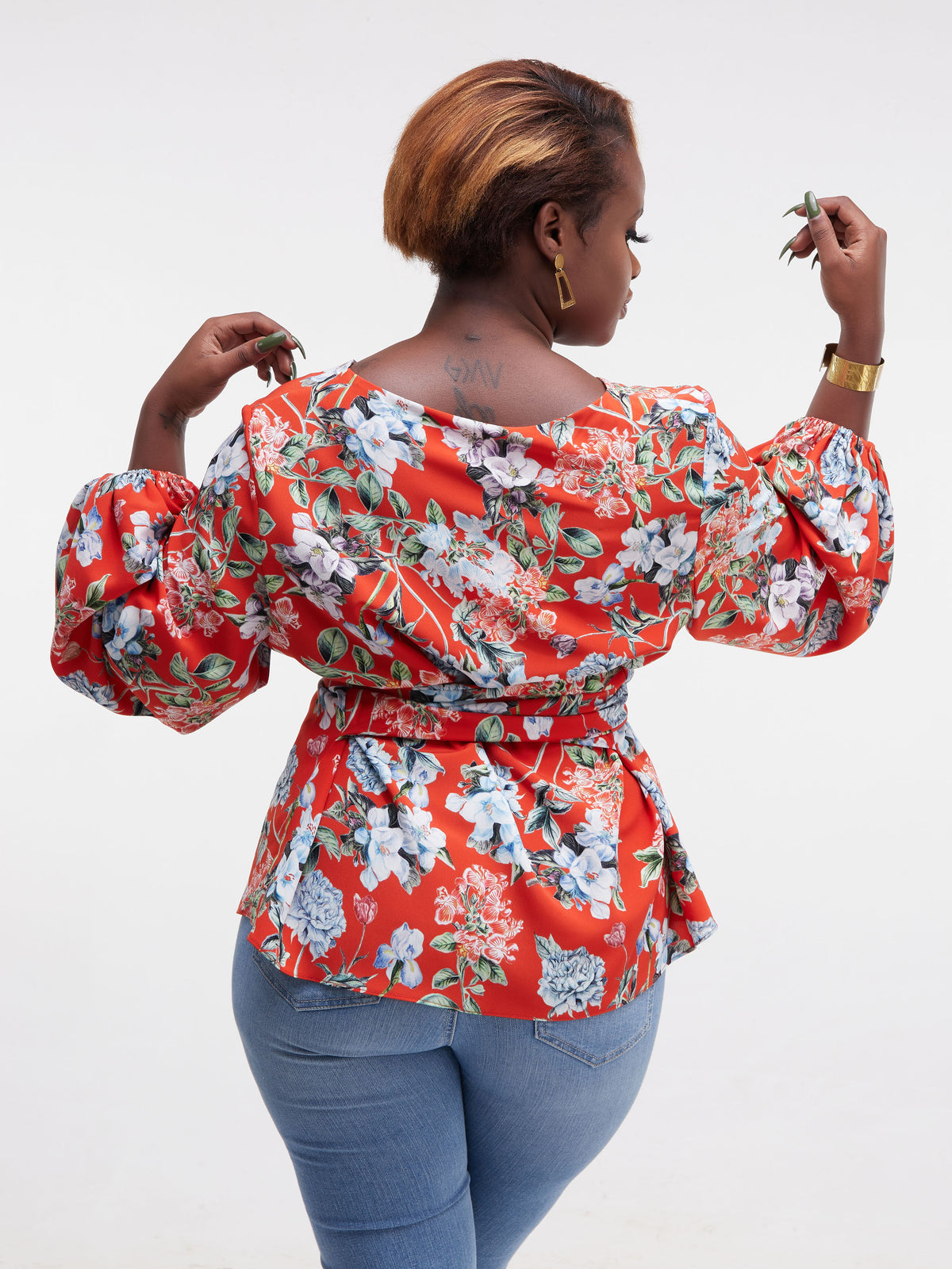 Vivo Izzy Bishop Sleeve Top - Red Floral Print | Vivo Fashion Group Kenya