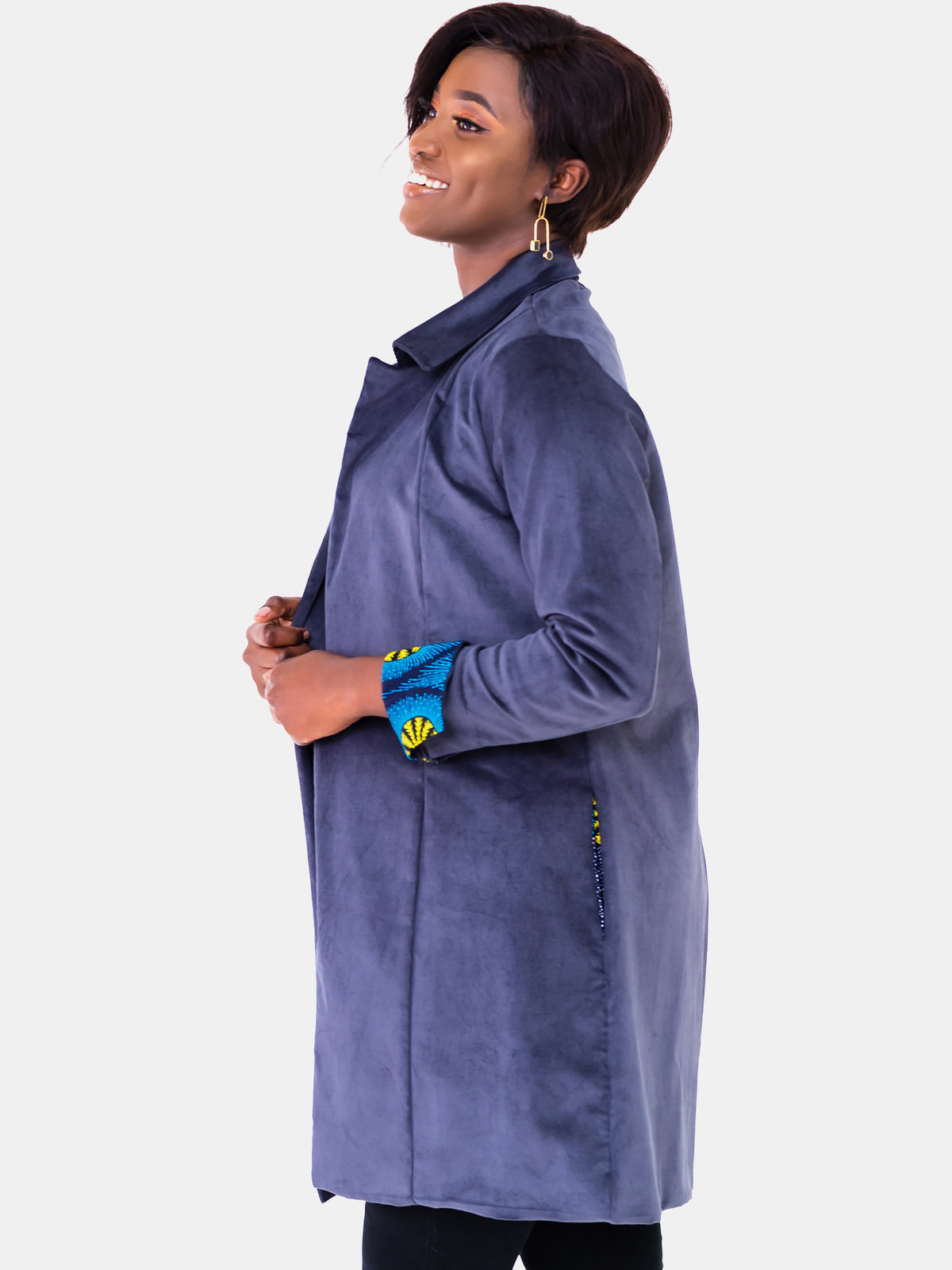 Vivo Corduroy Trench Coat - Blue Print | Vivo Fashion Group Kenya